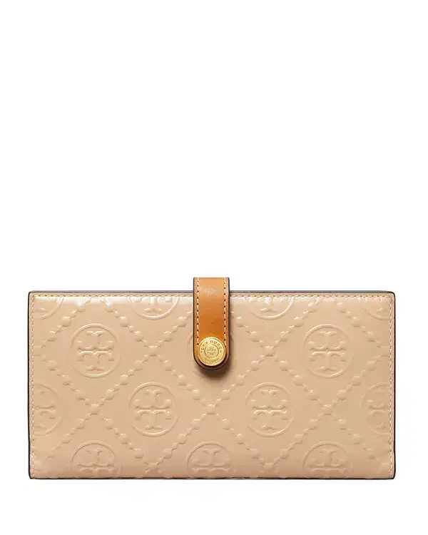 Tory Burch T Monogram Patent Embossed Leather Slim Zip Wallet